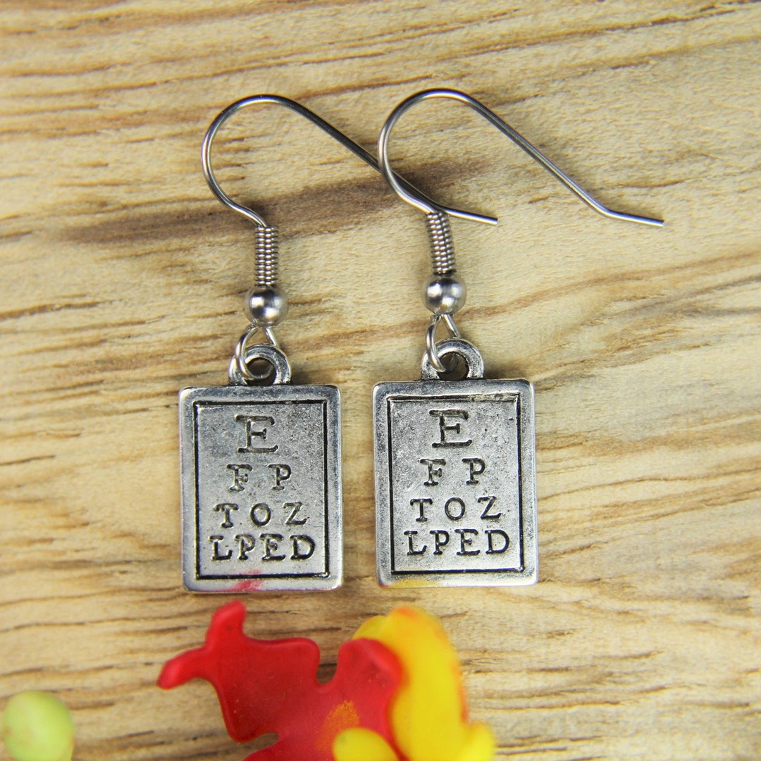 Silver Eye Care Charm Earrings Eye Chart Charm Vision Charm Earrings ...
