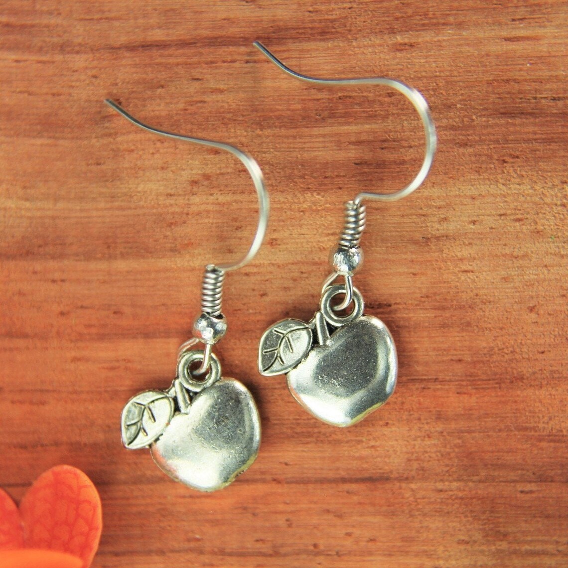 Sliver Apple Charm Earrings Apple Earrings Apple Jewelry Fruit Gift ...