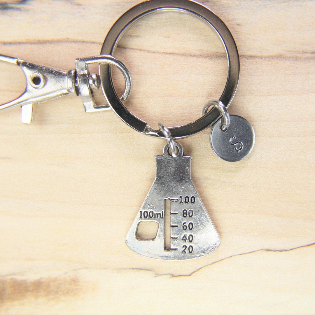 Silver Beaker Charm Keychain Bottle Keyring Beaker Gift Chemistry Gift ...