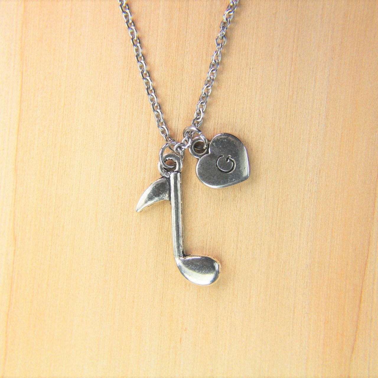 Music Note Necklace Silver Clef Necklace Quarter Note Charm | Etsy