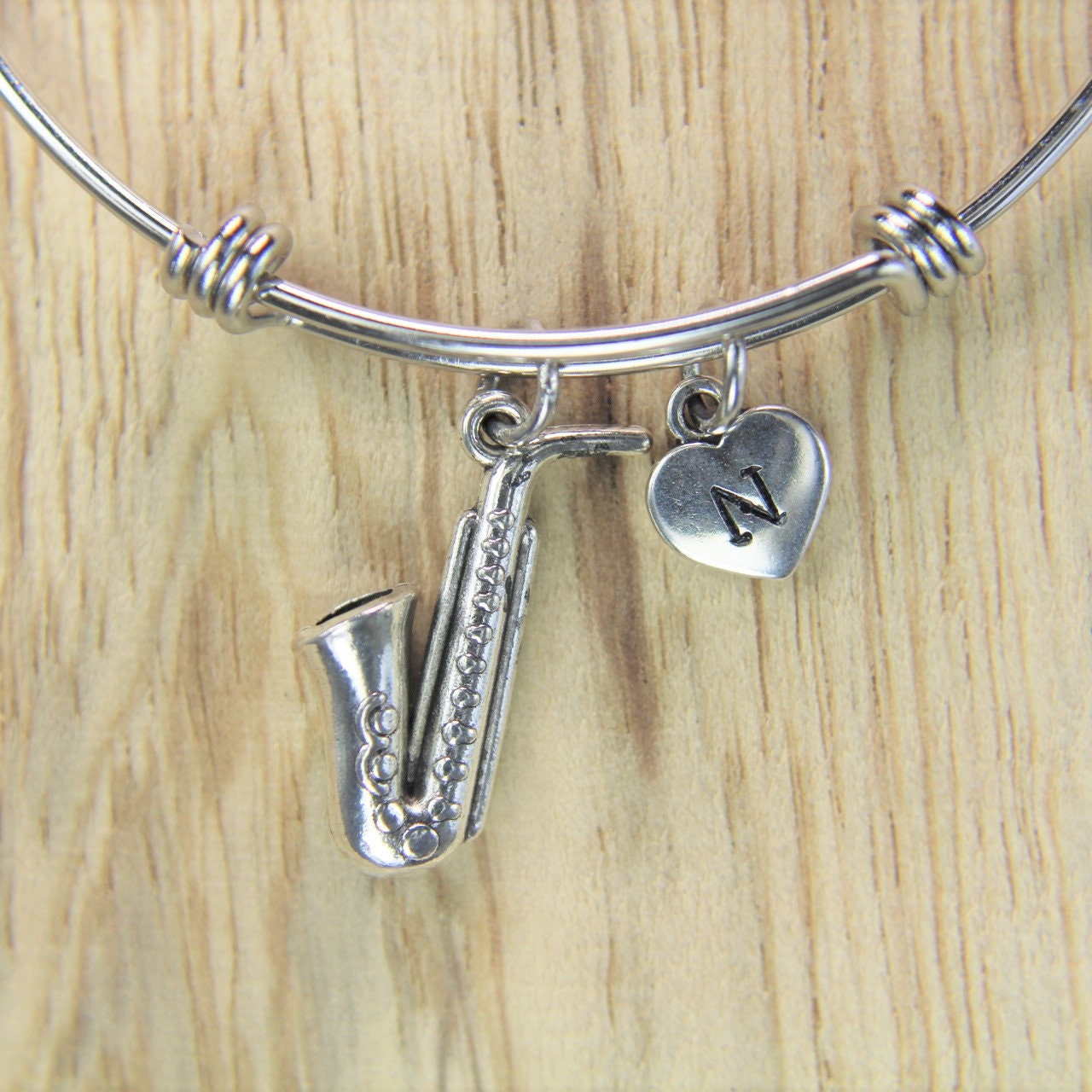 Saxophone Bracelet Silver Saxophone Charm Bangle Saxophone Gift Musical ...