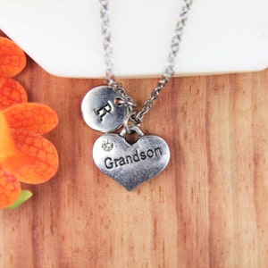 Grandson Necklace Silver Grandson Charm Necklace Grandson Heart ...