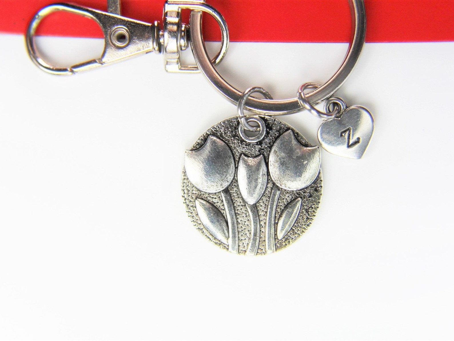 Tulips Keyring Silver Tulips Flower Charm Keyring Flower Gift | Etsy