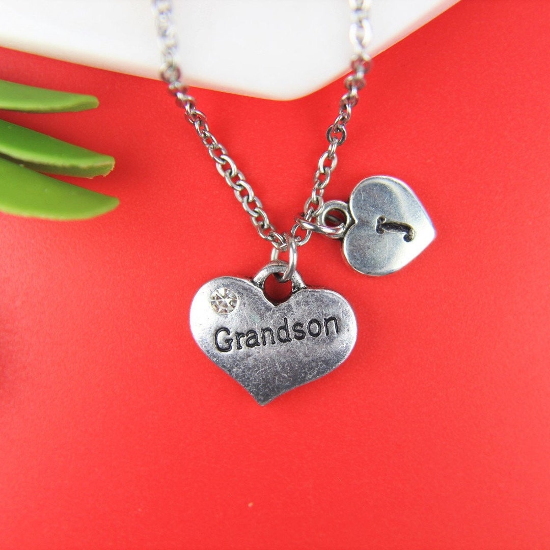 Grandson Necklace Silver Grandson Charm Necklace Grandson Heart ...