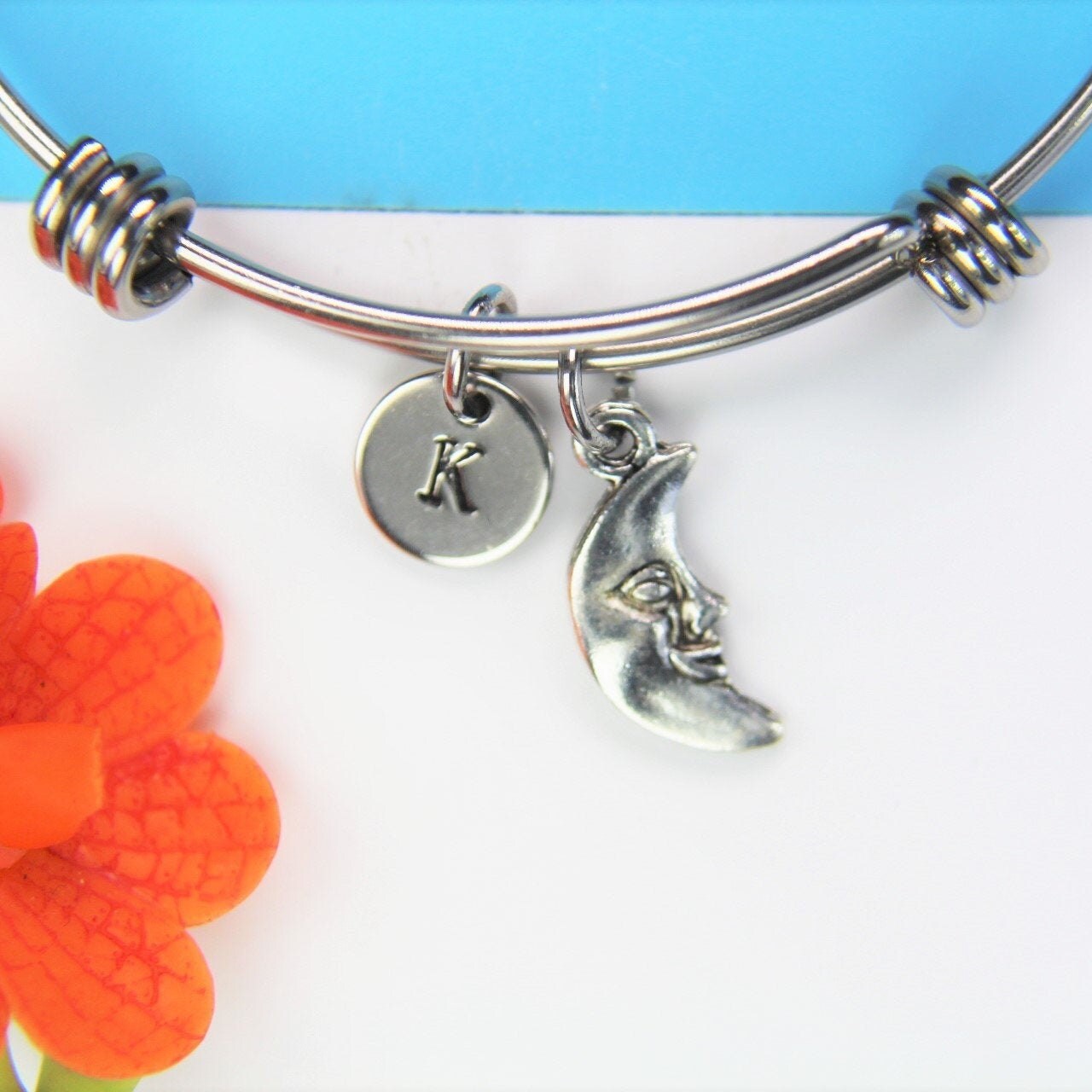 Moon Face Bracelet Moon Face Drop Bangle Eclipse Gift Moon Pendant ...