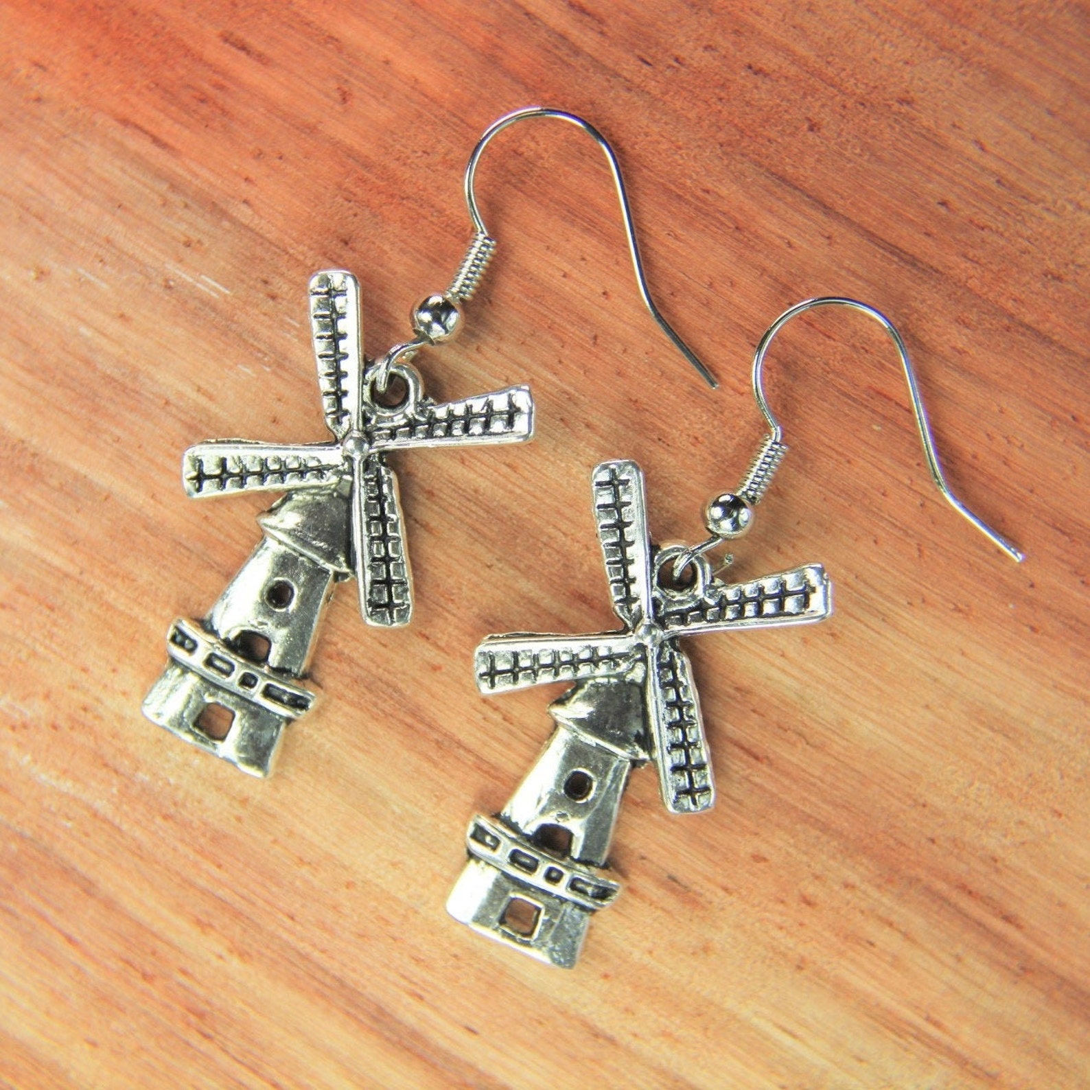 Windmill Earrings Silver Windmill Charm Earrings Windmill - Etsy