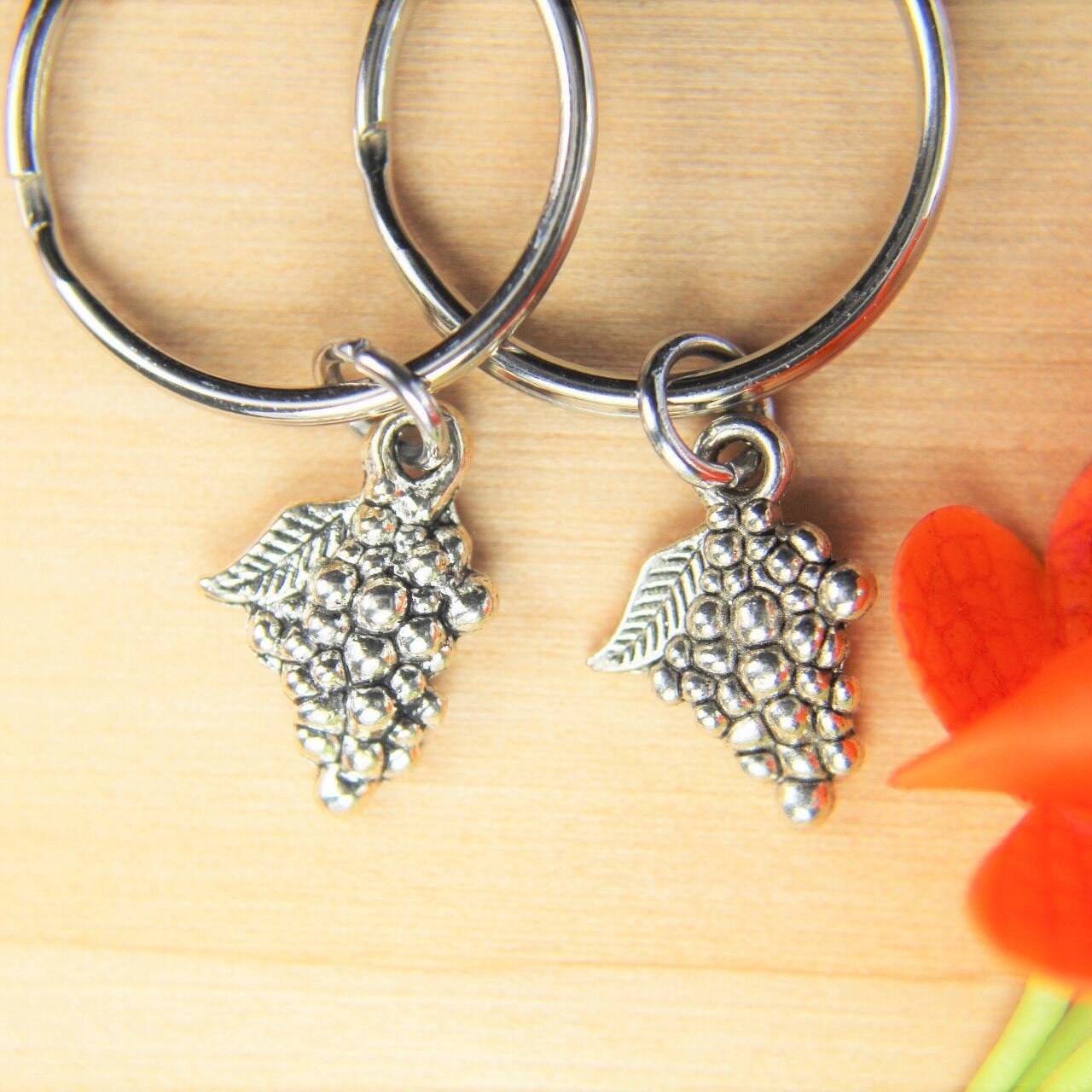 Grape Charm Keychain Silver Grape Charm Fruit Jewelry Best | Etsy