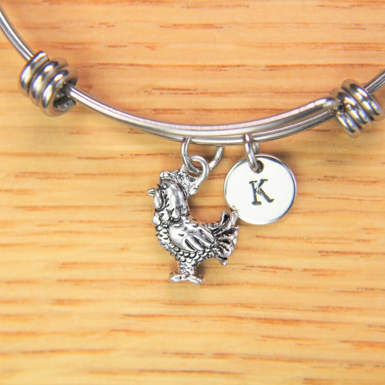 Chicken Bracelet Silver Chicken Charm Bangle Chicken Charm Hen Charm ...