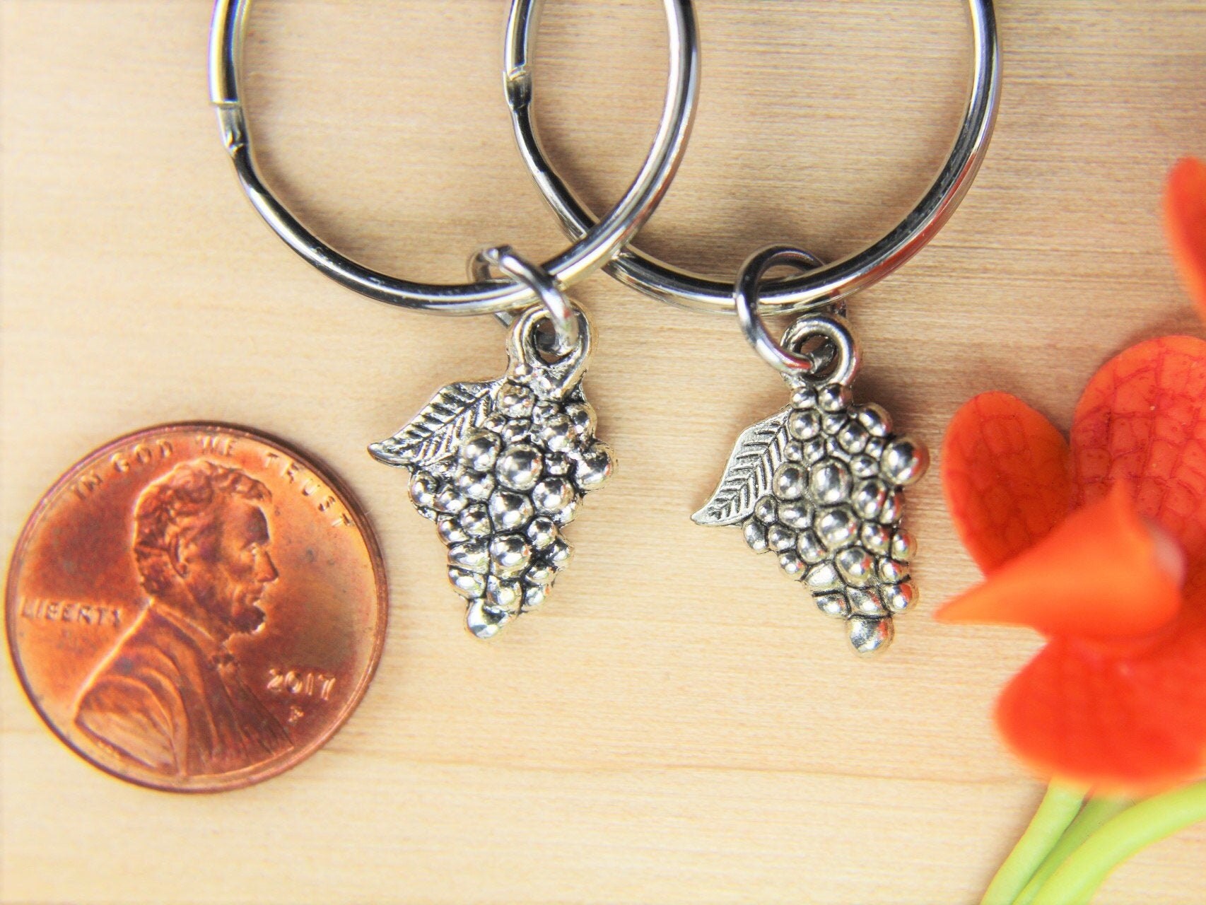 Grape Charm Keychain Silver Grape Charm Fruit Jewelry Best | Etsy