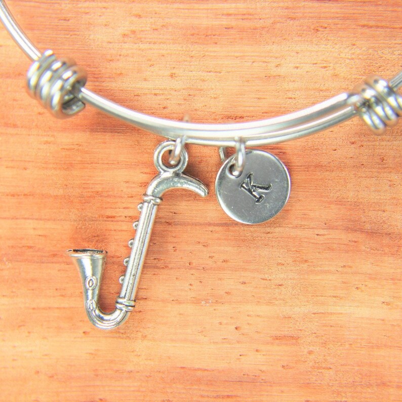 Saxophone Charm Bracelet Silver Saxophone Charm Bangle Saxophone Gift ...