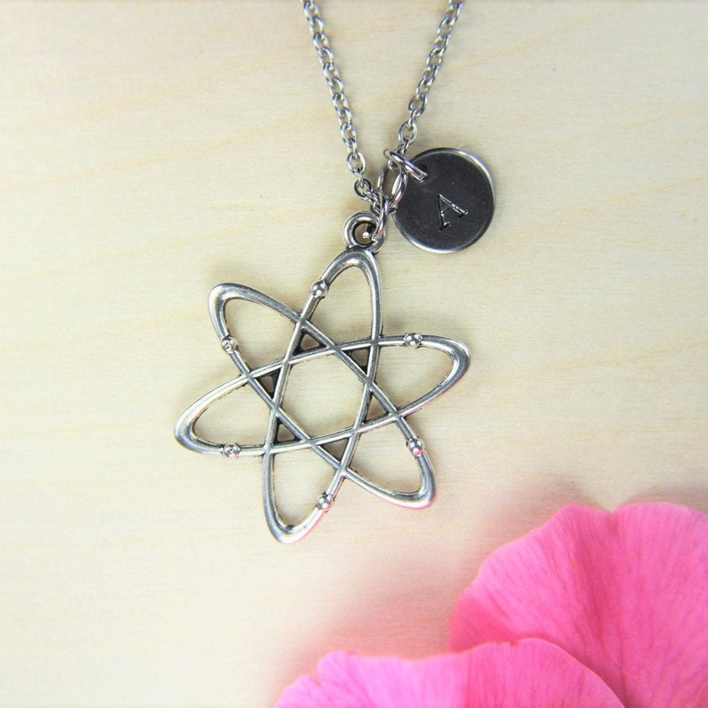 Silver Atom Charm Necklace Science Teacher Gift Atomic Symbol | Etsy