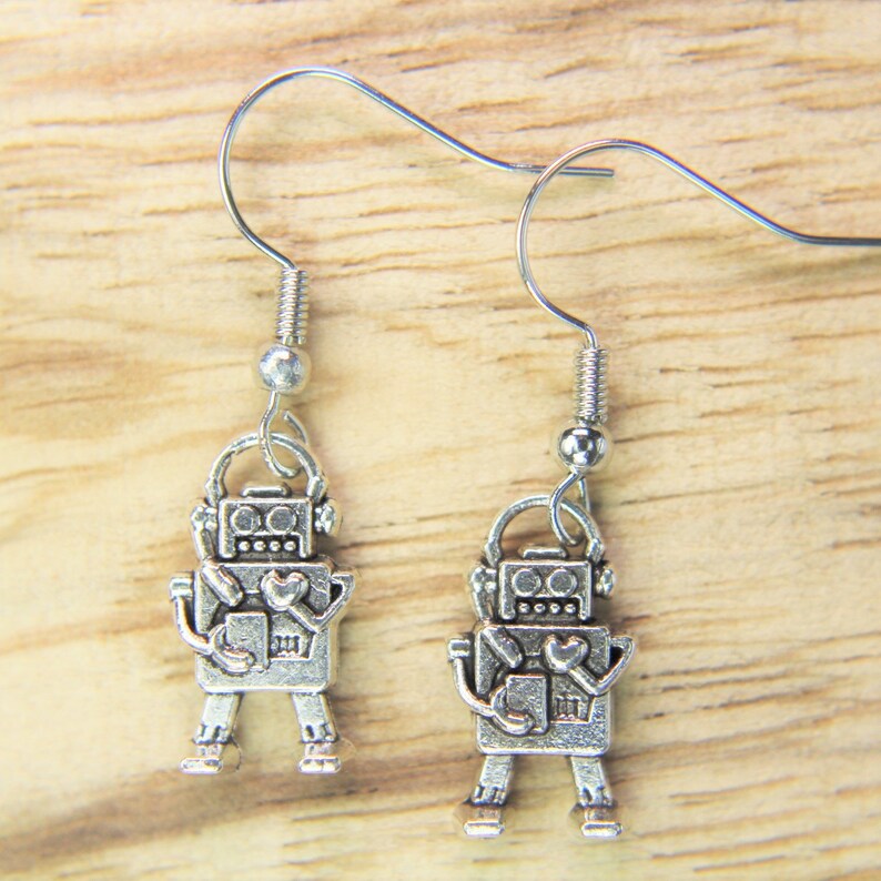 Silver Robot Charm Earrings Robot Charm Engineer Charm - Etsy
