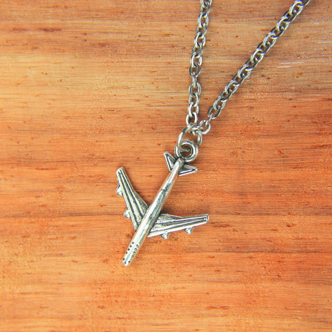 Silver Airplane Charm Necklace Passenger Plane Charm Traveler Gift ...