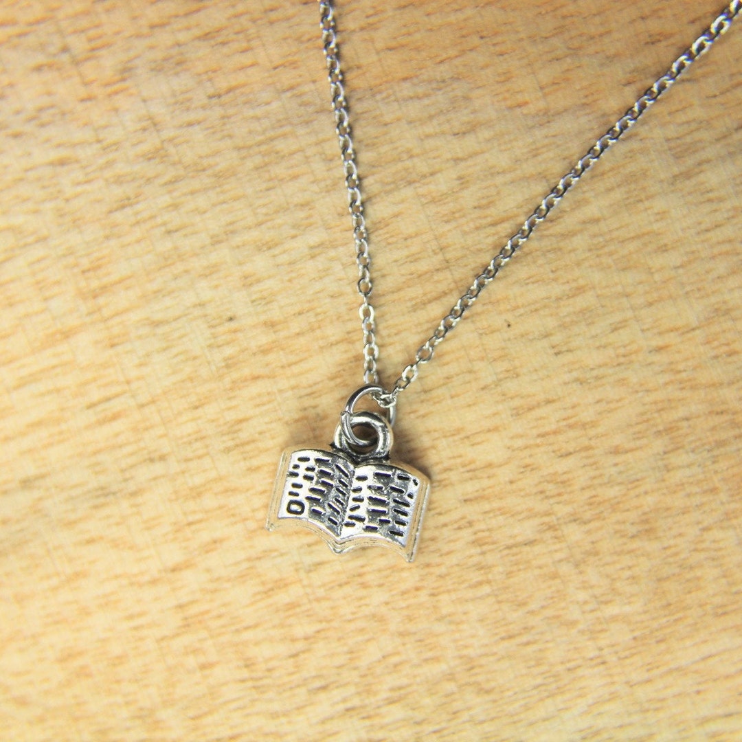 Silver Open Book Charm Necklace Open Book Necklace Open Book Pendant ...