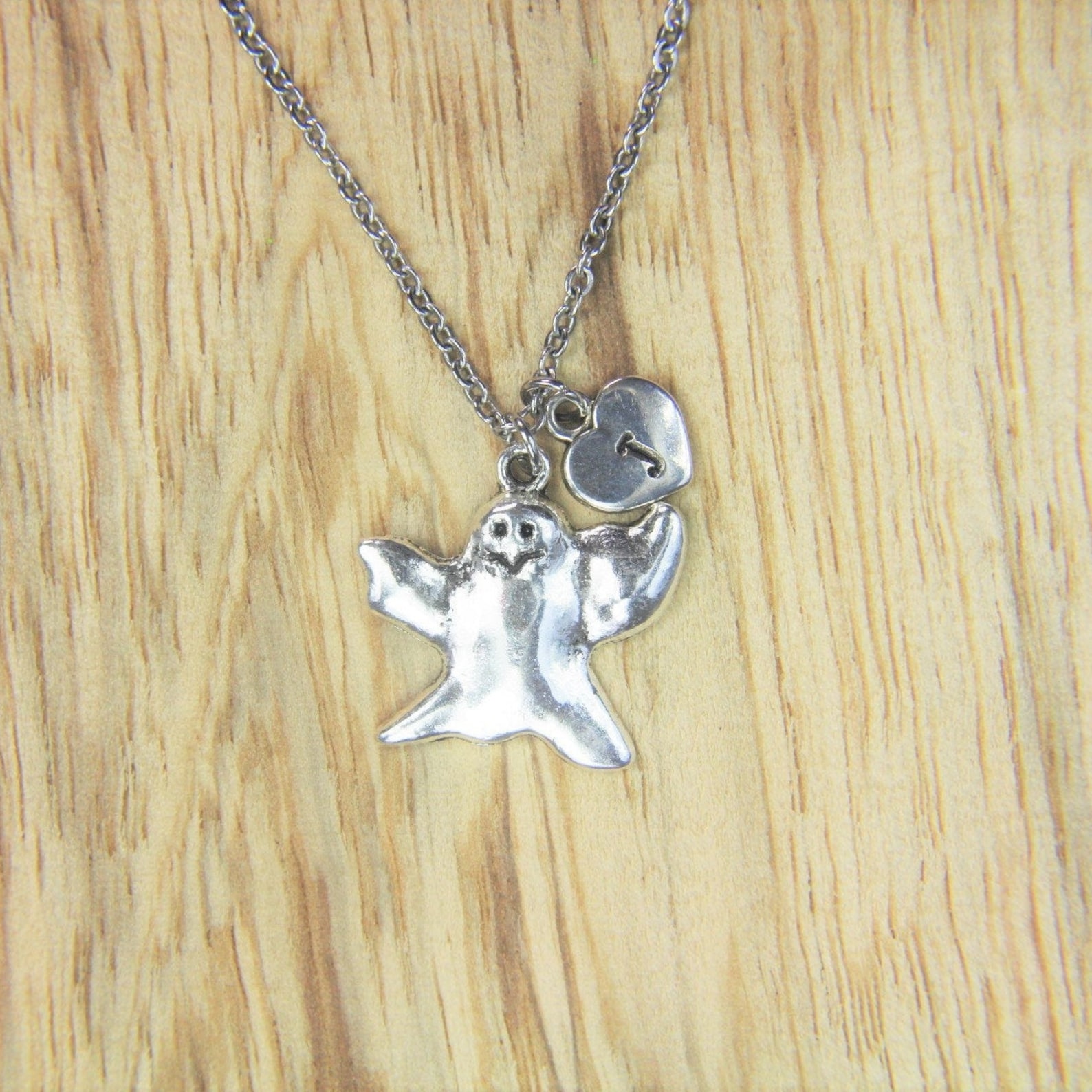 Silver Halloween Ghost Charm Necklace Ghost Necklace | Etsy