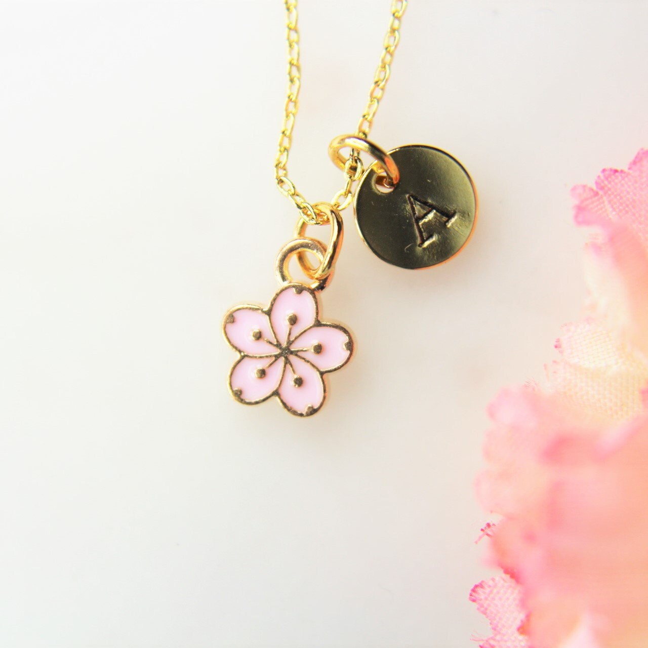 Tiny Flower Necklace Pink Cherry Blossom Charm Necklace | Etsy