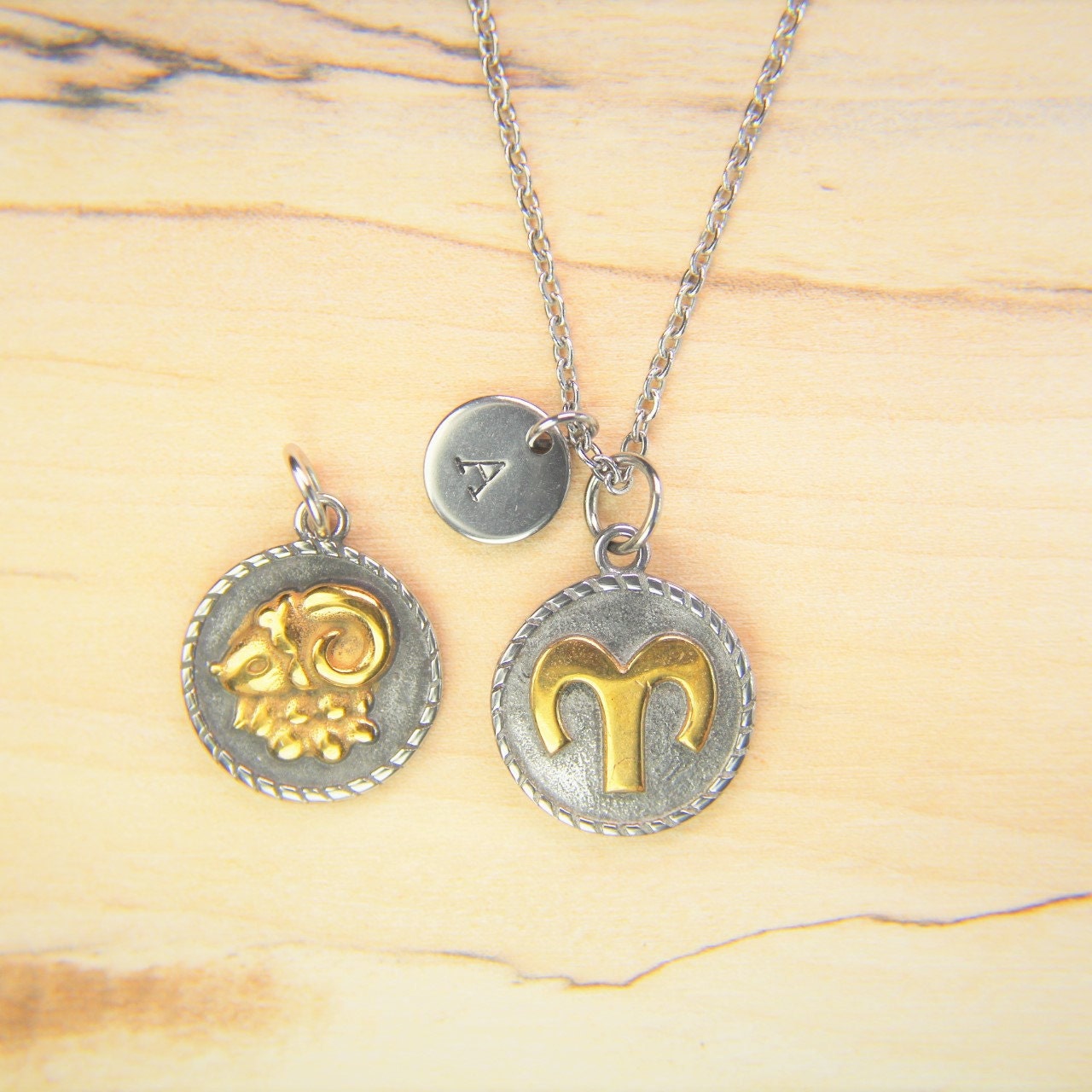 Stainless steel Aries Charm Necklace Silver Aries Charm | Etsy