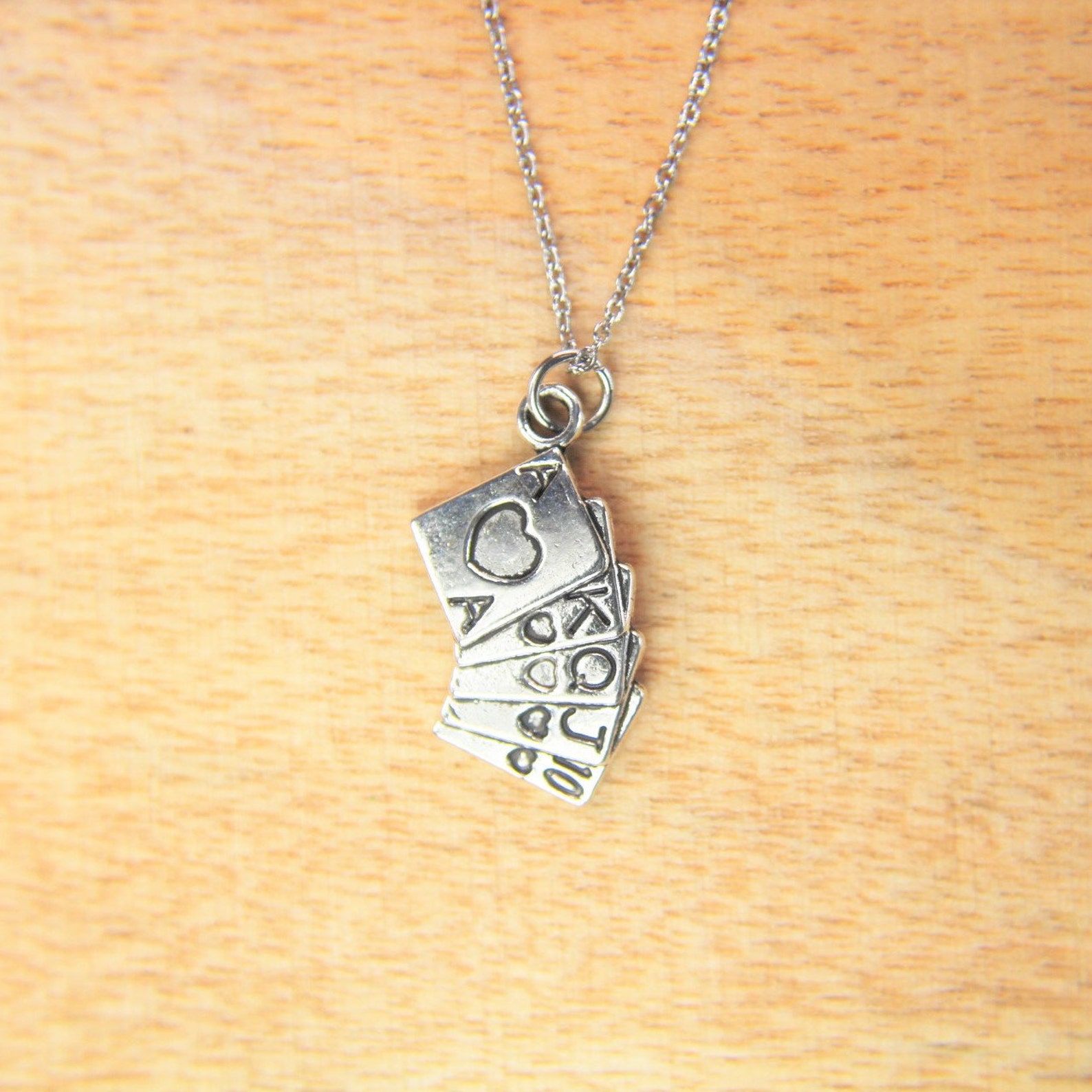 Playing Card Necklace Silver Playing Card Charm Necklace Poker - Etsy