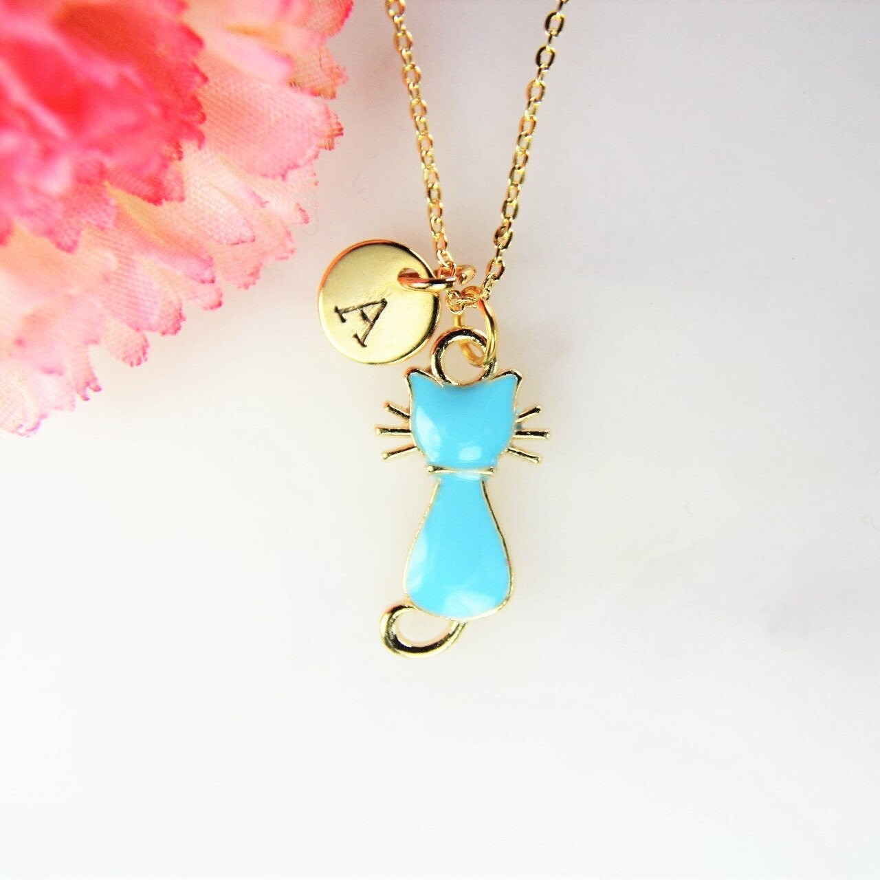 Gold Blue Cat Necklace Cat Charm Pet Gift Cute Cat Charm - Etsy UK