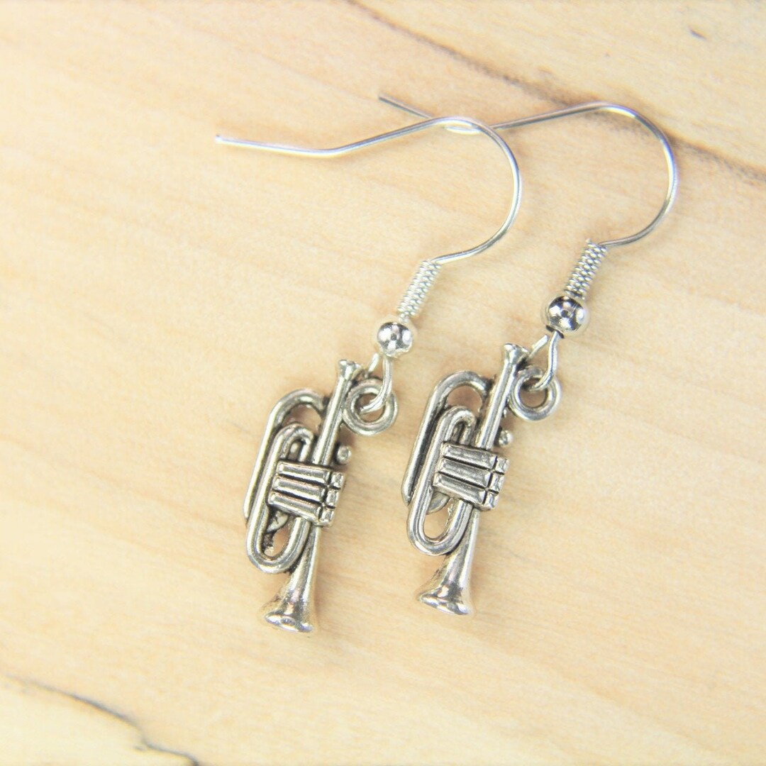 Trumpet Earrings Silver Trumpet Charm Earrings Music Jewelry Trumpet ...