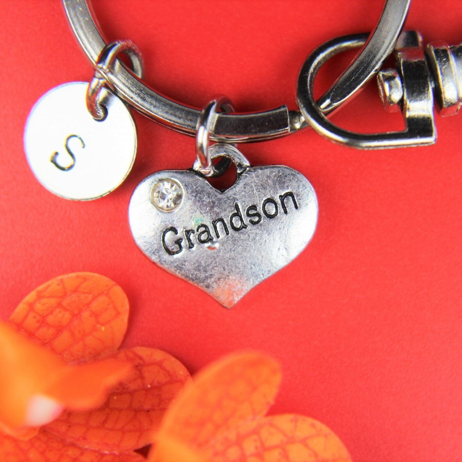 Silver Grandson Charm Keychain Family Charm Keychain Grandson - Etsy