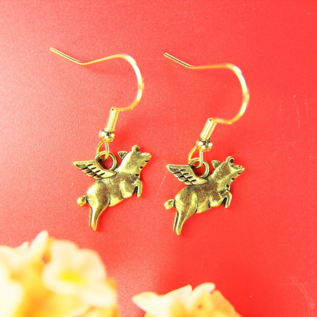 Mother's Day Gift Golden Flying Pig Charm Earrings Animal Jewelry Aunt ...