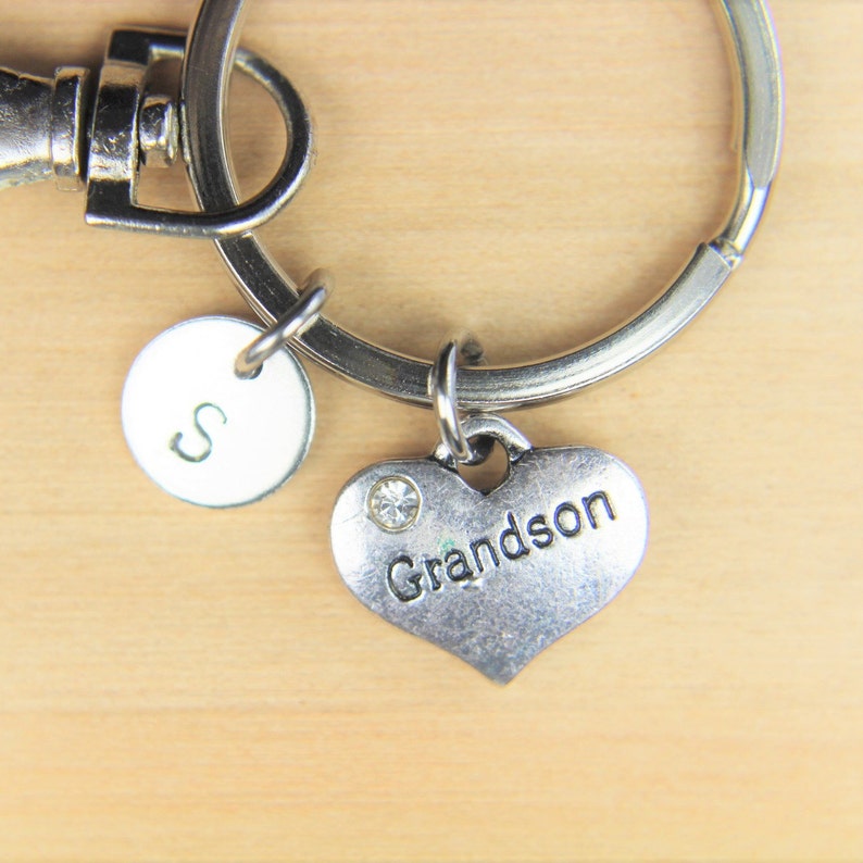 Silver Grandson Charm Keychain Family Charm Keychain Grandson - Etsy