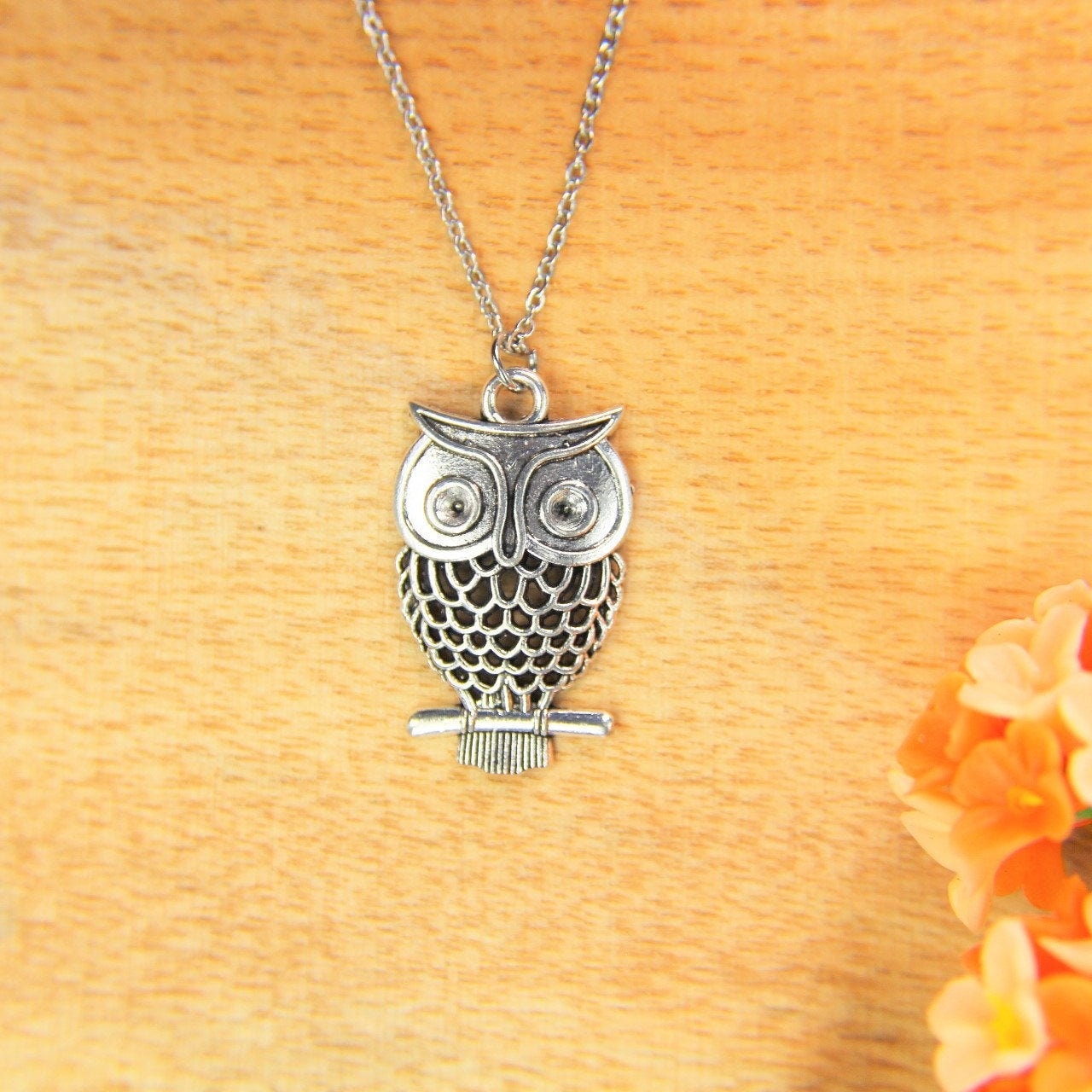 Owl Charm Silver Owl Charm Necklace Halloween Gift Owl Pendant | Etsy