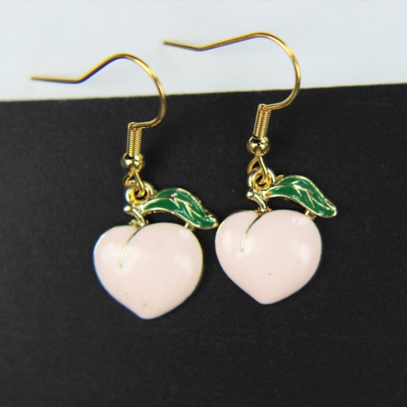 Christmas Gift Gold Plated Peach Charm Earrings Peach Charm - Etsy