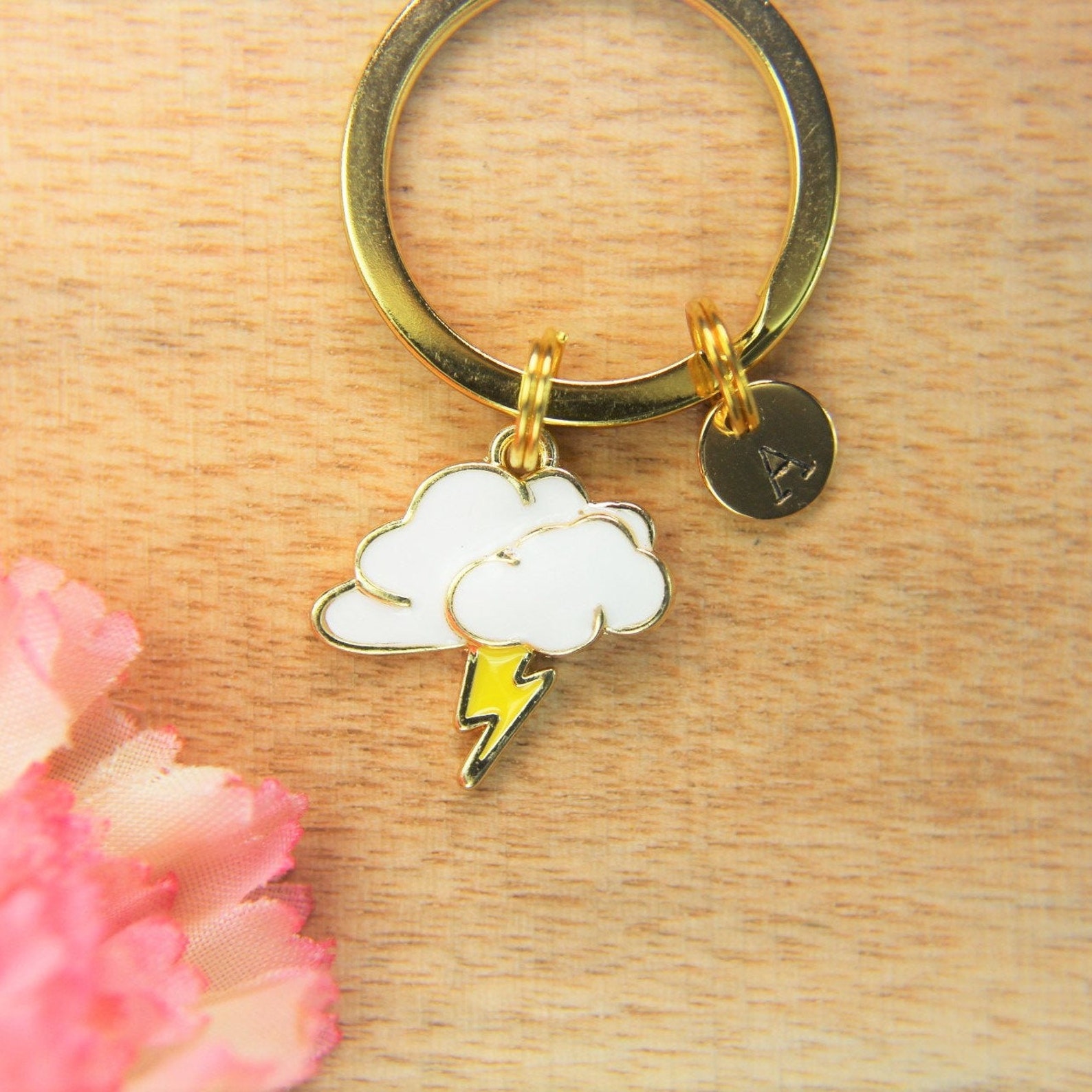 Christmas Gift Cloud With Lightning Golden Keyring Cloud With - Etsy