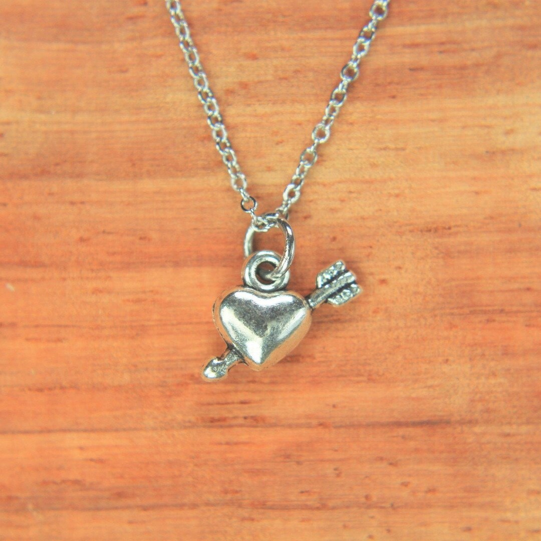 Silver Heart With Arrow Necklace Love Gift Arrow Charm Valentine's Day ...