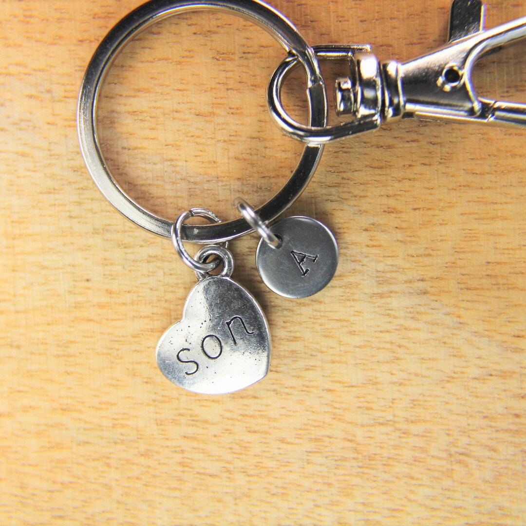 Silver Son Charm Keychains, Son Keychain, Silver Son Charm With ...