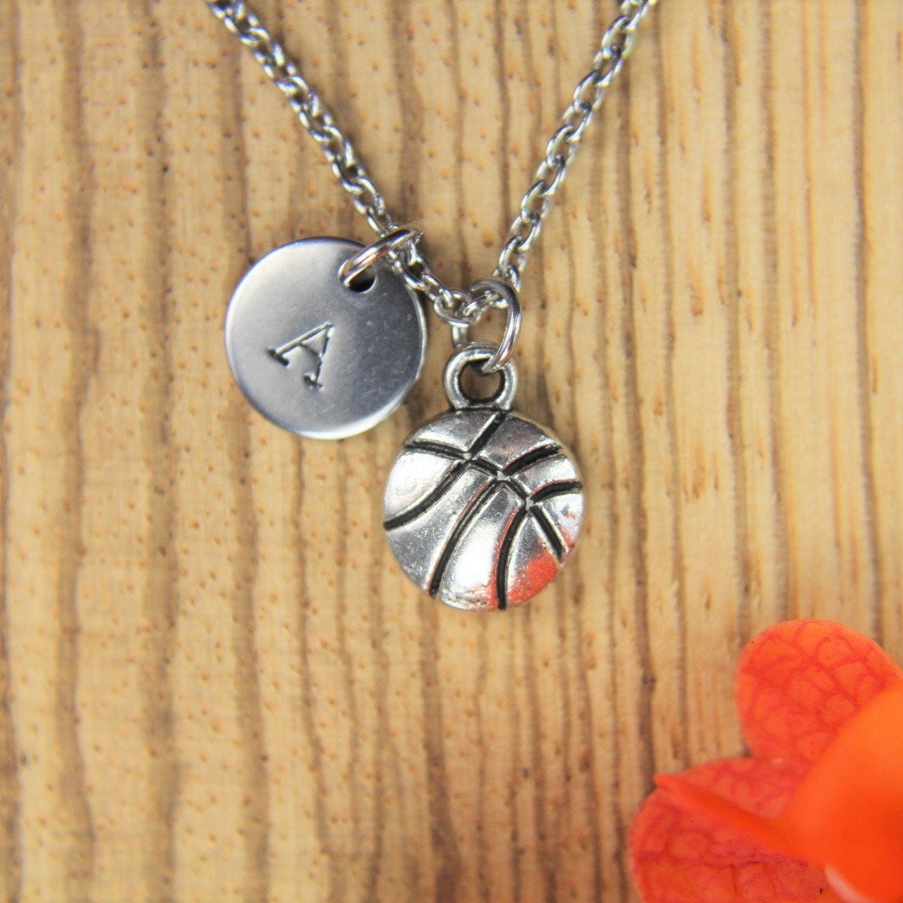 Basketball Necklace Silver Basketball Charm Necklace | Etsy