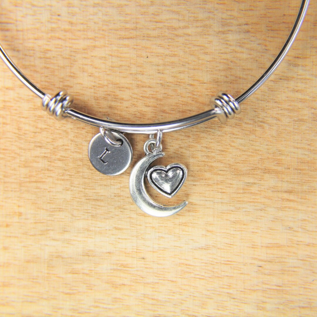 Half Moon Heart Charm Bracelet Half Moon Heart Charm Bangle Half Moon ...