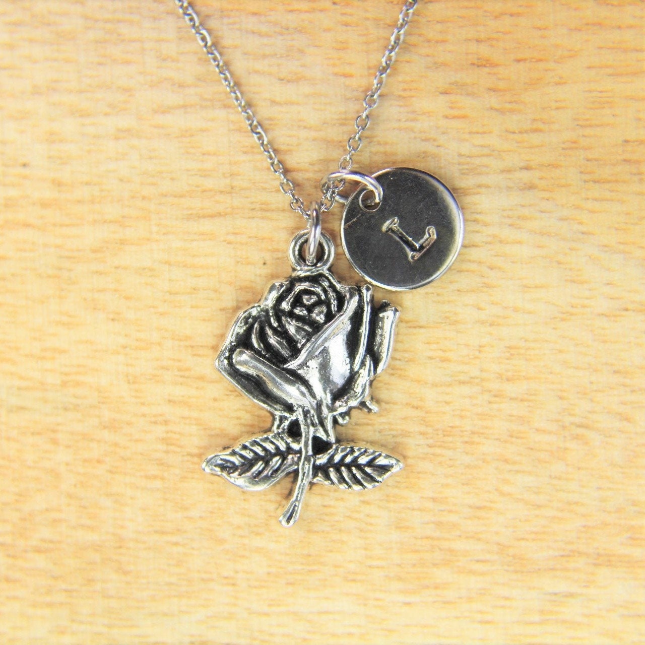 Silver Rose Flower Necklace Flower Charm Necklace Rose Flower Gift ...