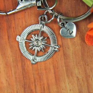 Silver Compass Charm Keychain Compass Keychain Traveler Key Ring ...