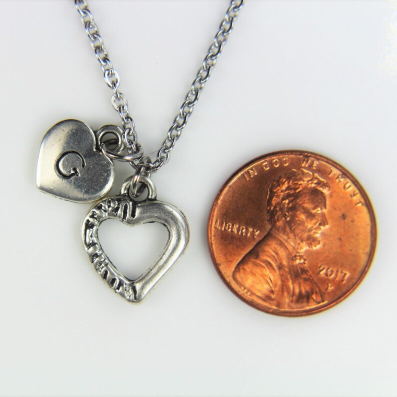 Heart Necklace Silver Heart Charm Necklace Heart Charm | Etsy