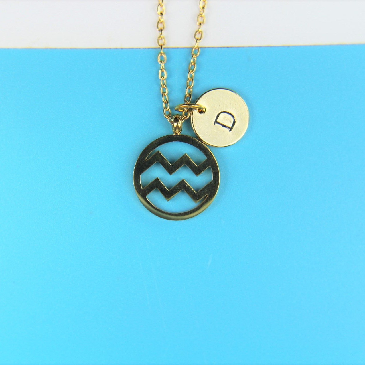 Gold Aquarius Charm Necklace Aquarius Necklace Aquarius Sign | Etsy