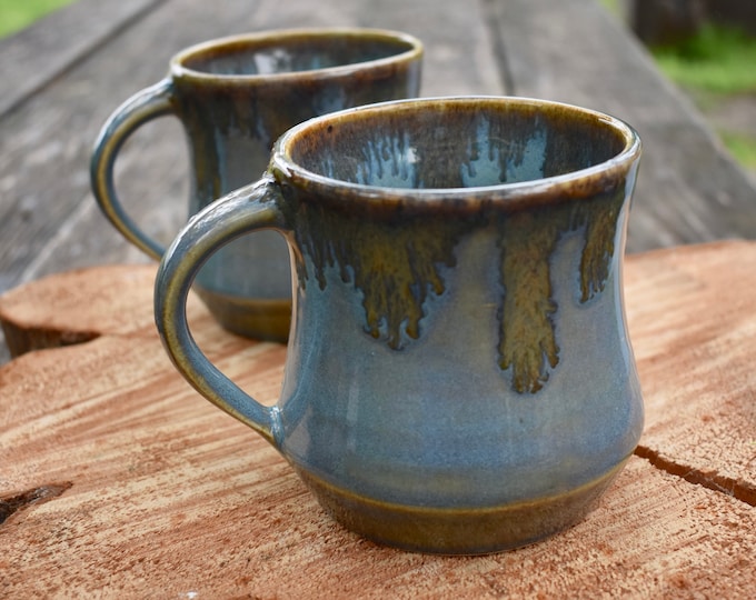 Blue and Gold Mug With Drippy Accents Handmade Ceramic Mugs - Etsy