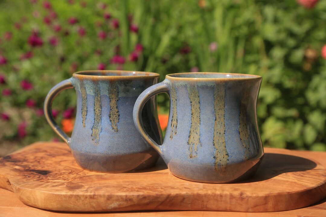 Blue and Gold Mug With Drippy Accents - Handmade Ceramic Mugs - Etsy