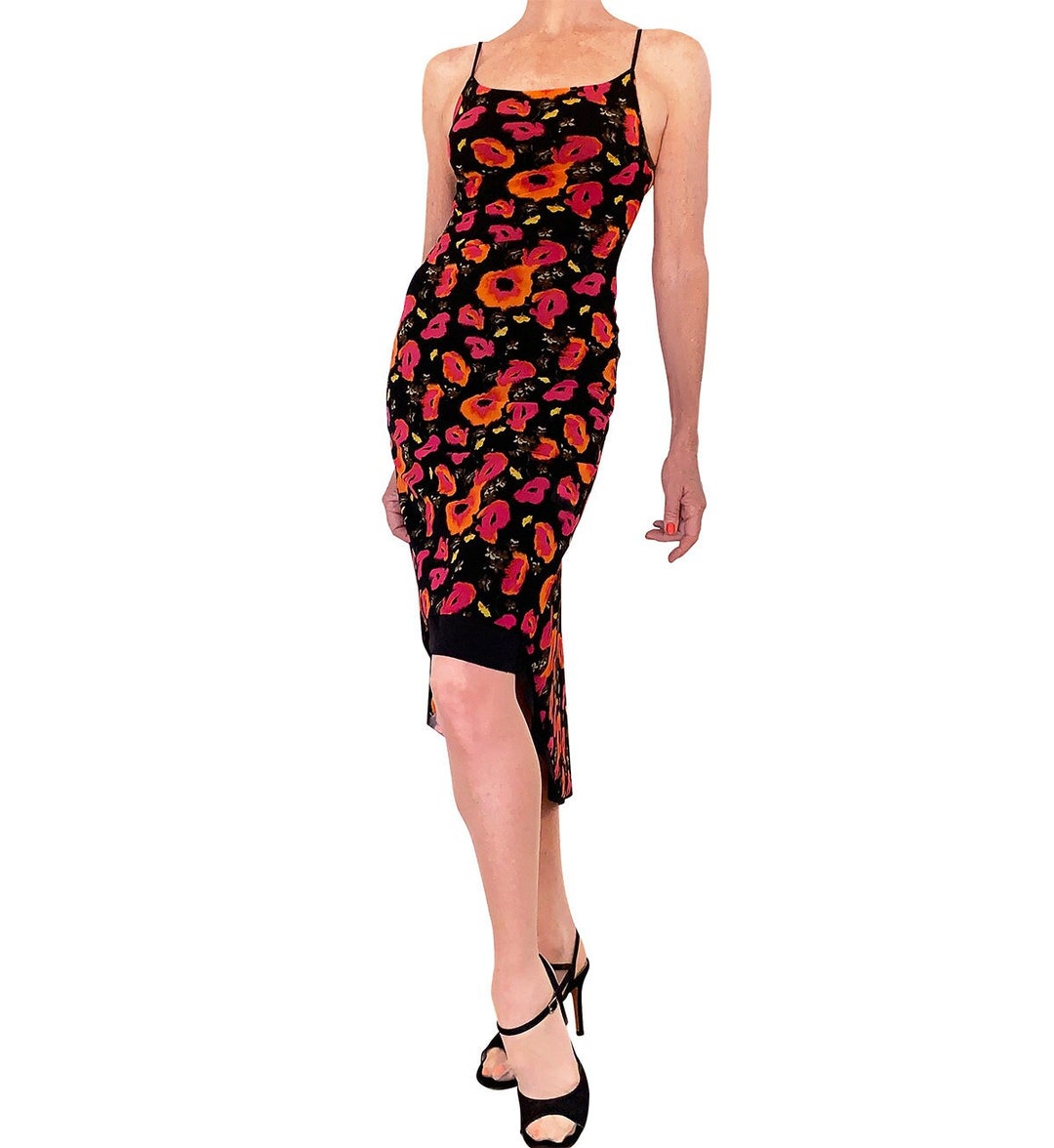 Pink + Orange Floral Mesh Reversible Tango Dress. Fishtail Tango Dress ...