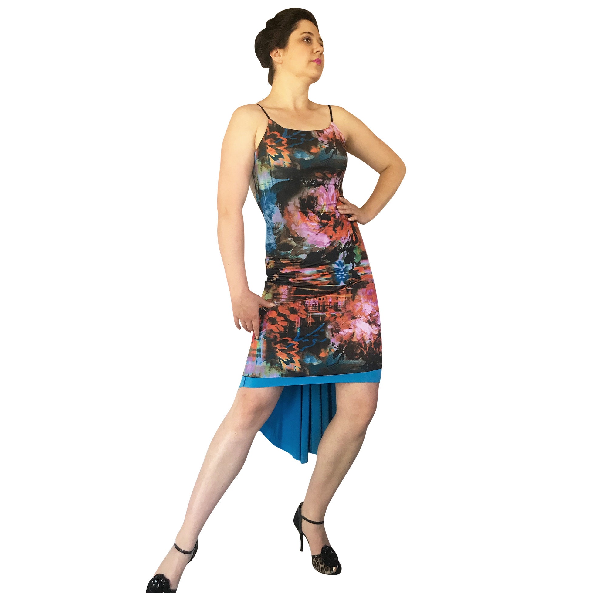 Neon Floral Collage Reversible Tango Dress, Fishtail Tango Dress ...