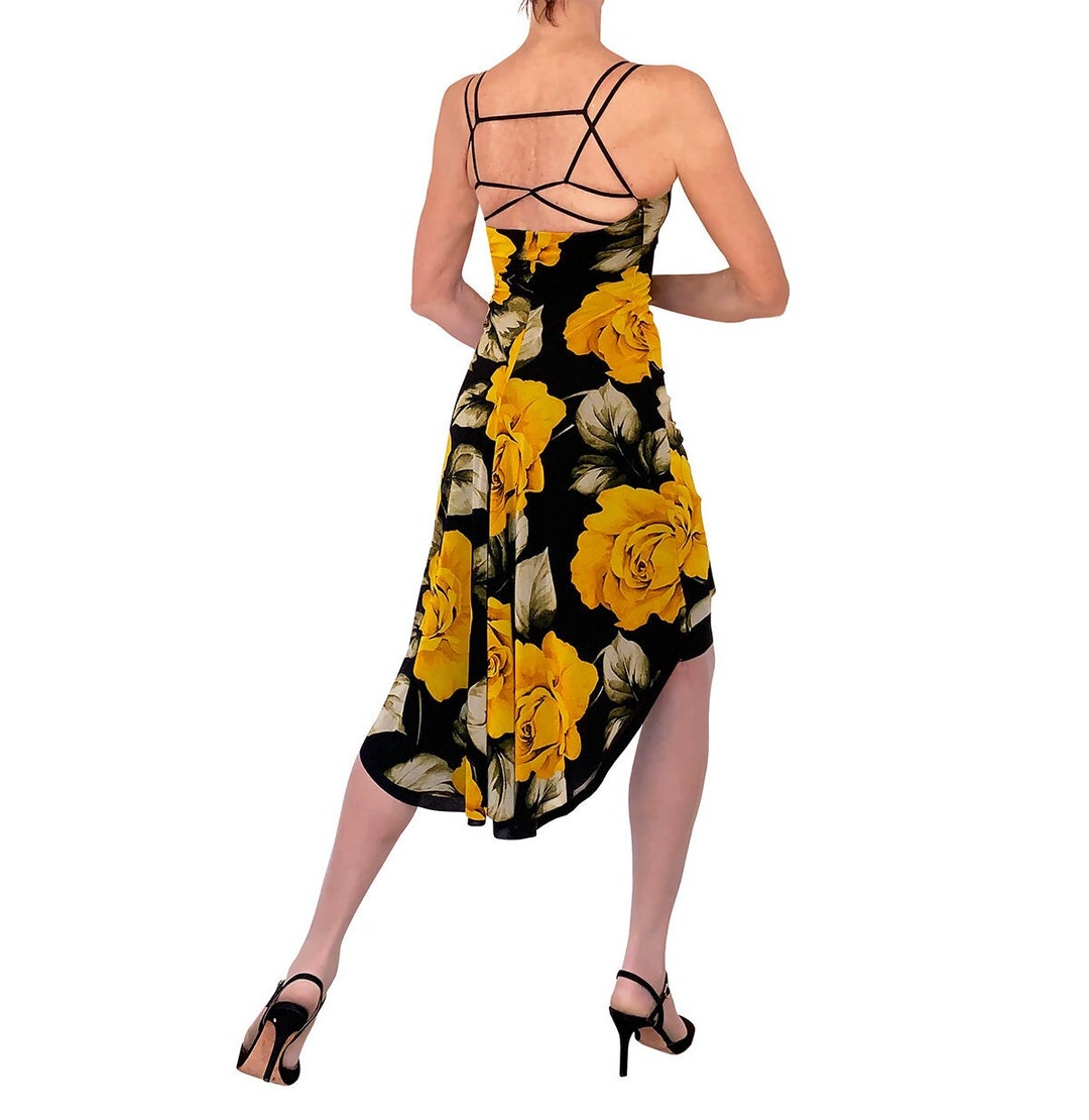 Yellow Rose Mesh Reversible Tango Dress. Fishtail Tango Dress. Flowy ...