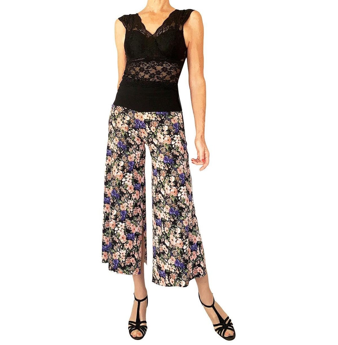 Lavender + Pink Floral Cropped Slit Tango Pant. Flowy Milonga Pant. - Etsy