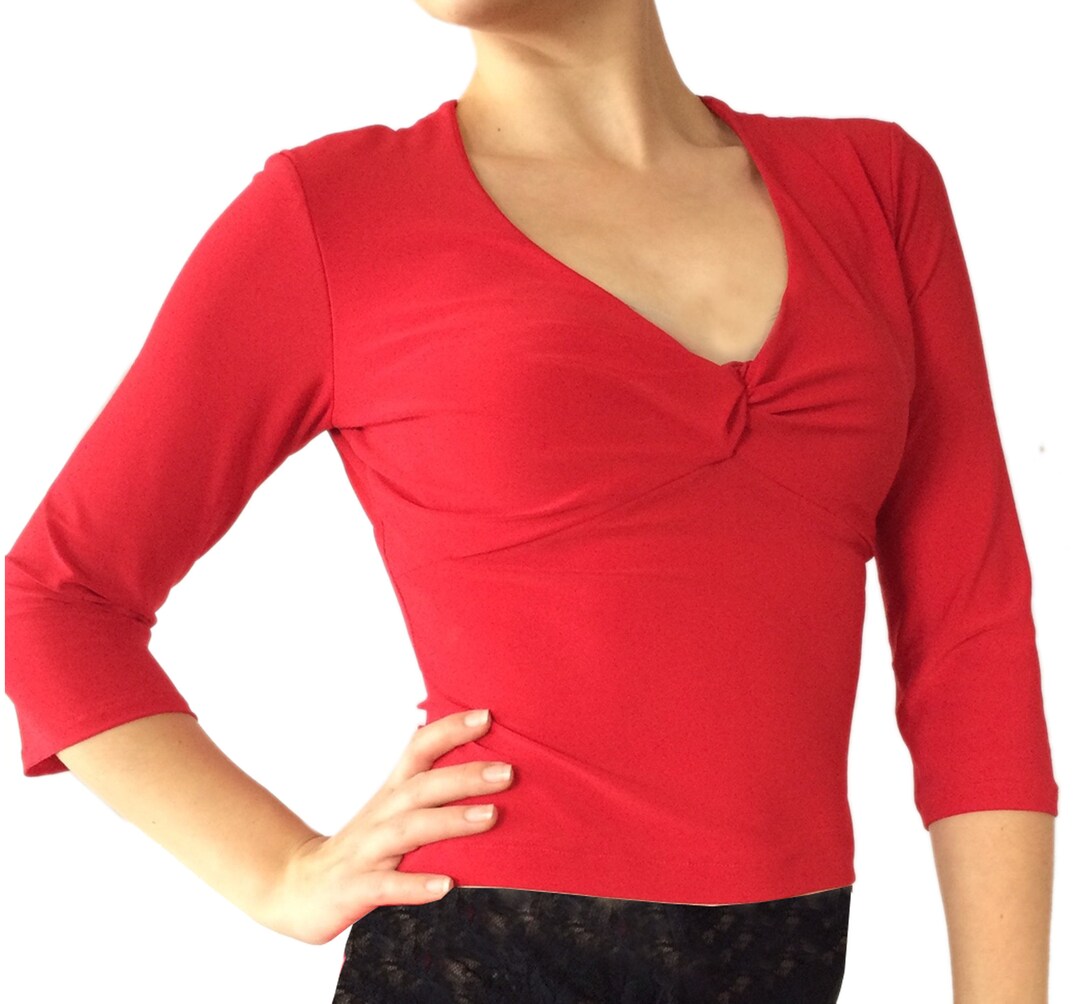3/4 Sleeve Tango Top;v-neck Knot Top - Etsy
