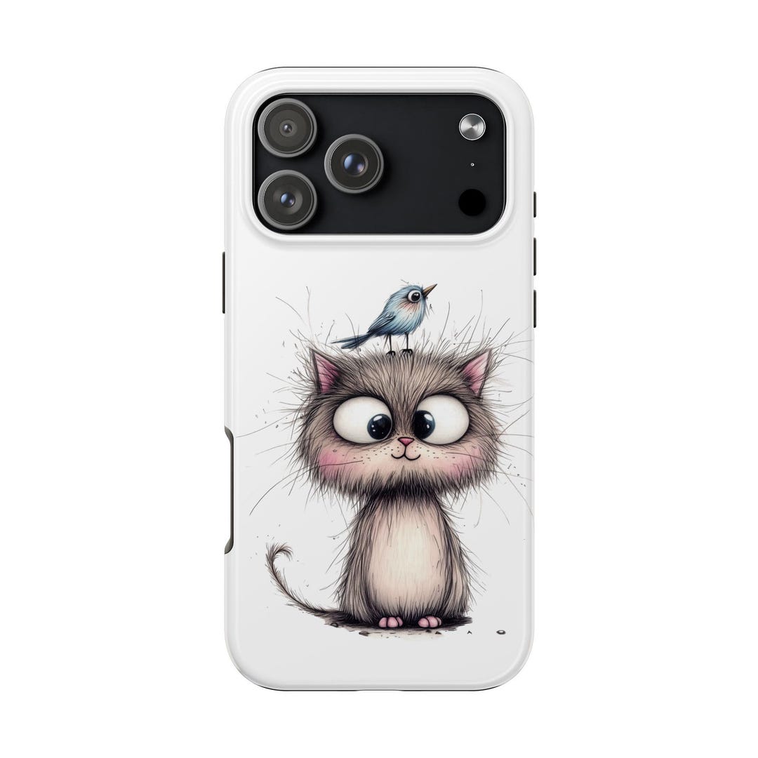 Wide-eyed Cartoon Kitten With Blue Bird Phone Case - Etsy