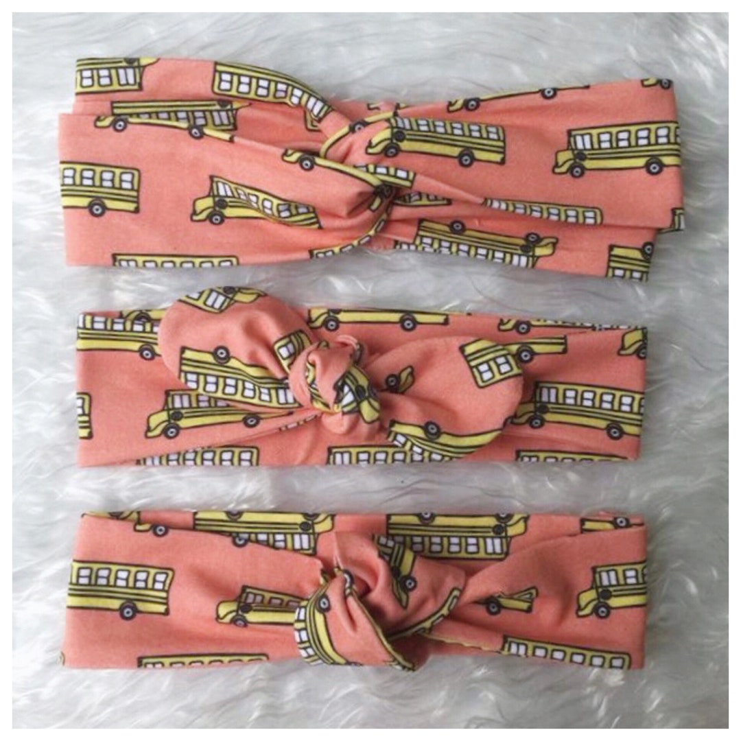 School Bus Bow Knot or Turban, Back to School, Toddler Top Knot ...