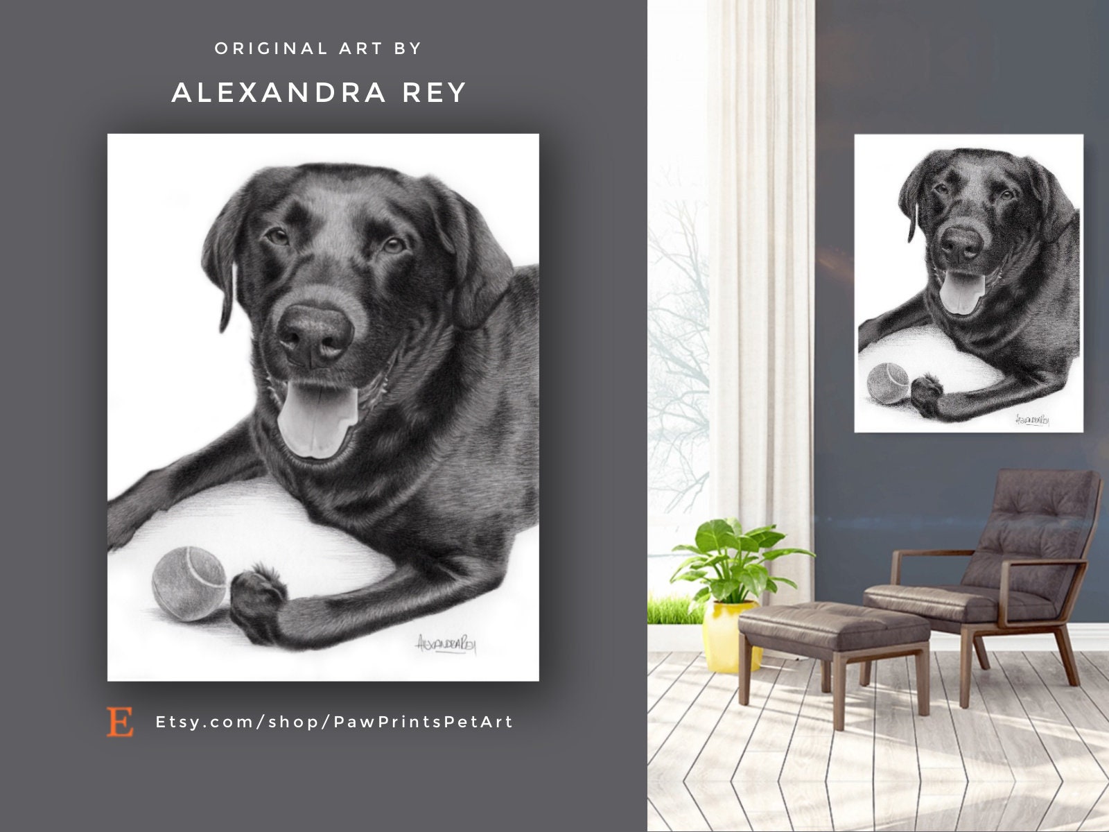 Labrador Art, Custom Hand Drawn Pencil Portrait, Gift for Him, Pet ...