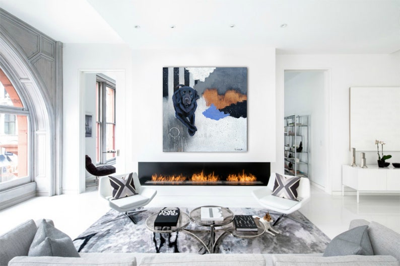 Large Canvas Abstract Art. Black Labrador, Labrador Art, Dog Painting ...