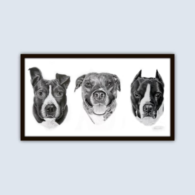 Multiple Custom Dog Drawing, Multiple Pet Portrait From Photo, Daughter ...